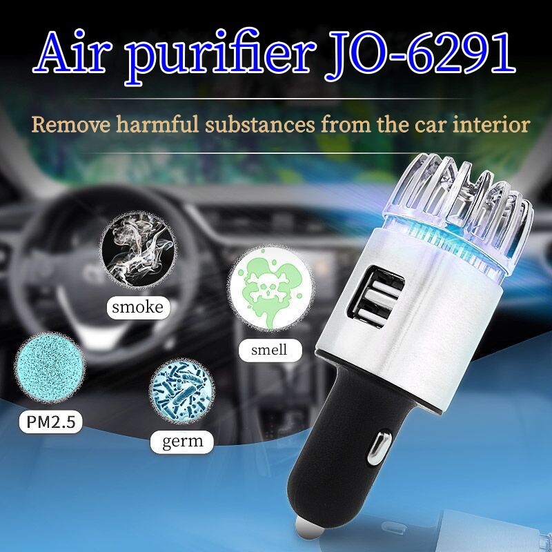 Car Air Purifier Auto Air Anion Ozone Ionizer Cleaner 2.1A Dual USB ...