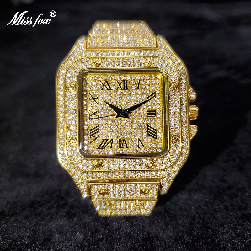 MISS FOX Men's Trendy Gem Watch High end Hip Hop Set Diamond Square ...