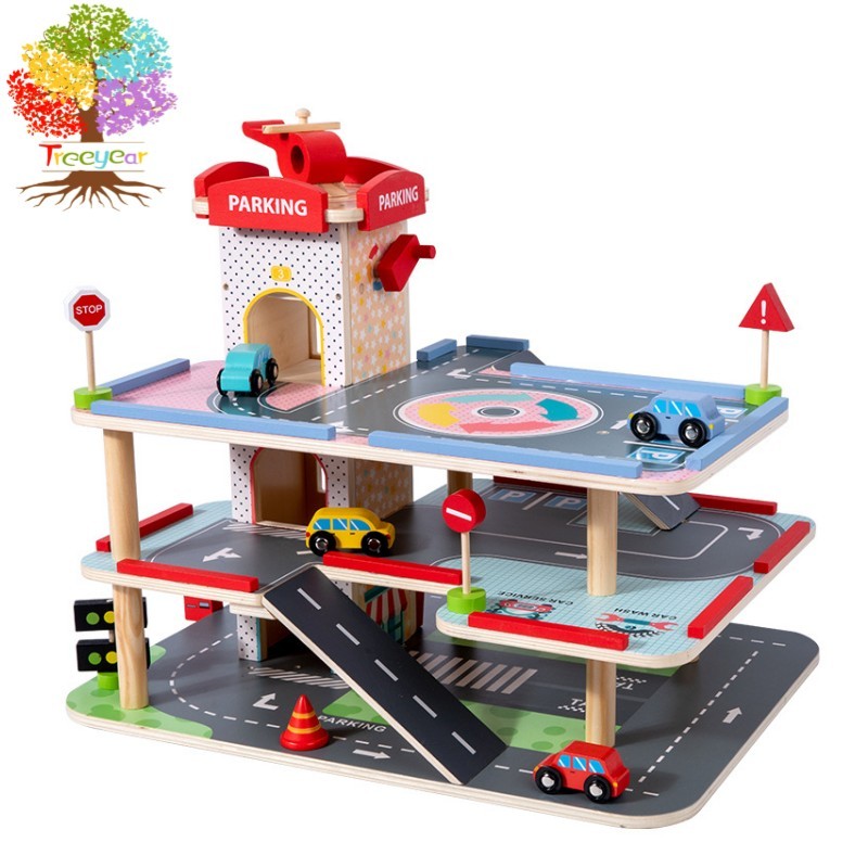 Wooden Car Garage Playset Classic Wooden Garage and Service Station for ...