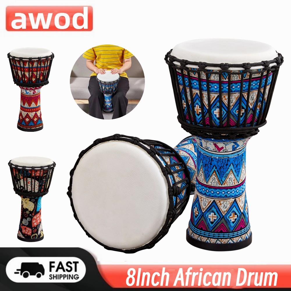 【SZ1】8 Inch Portable African Drum Djembe Hand Drum with Colorful Art ...