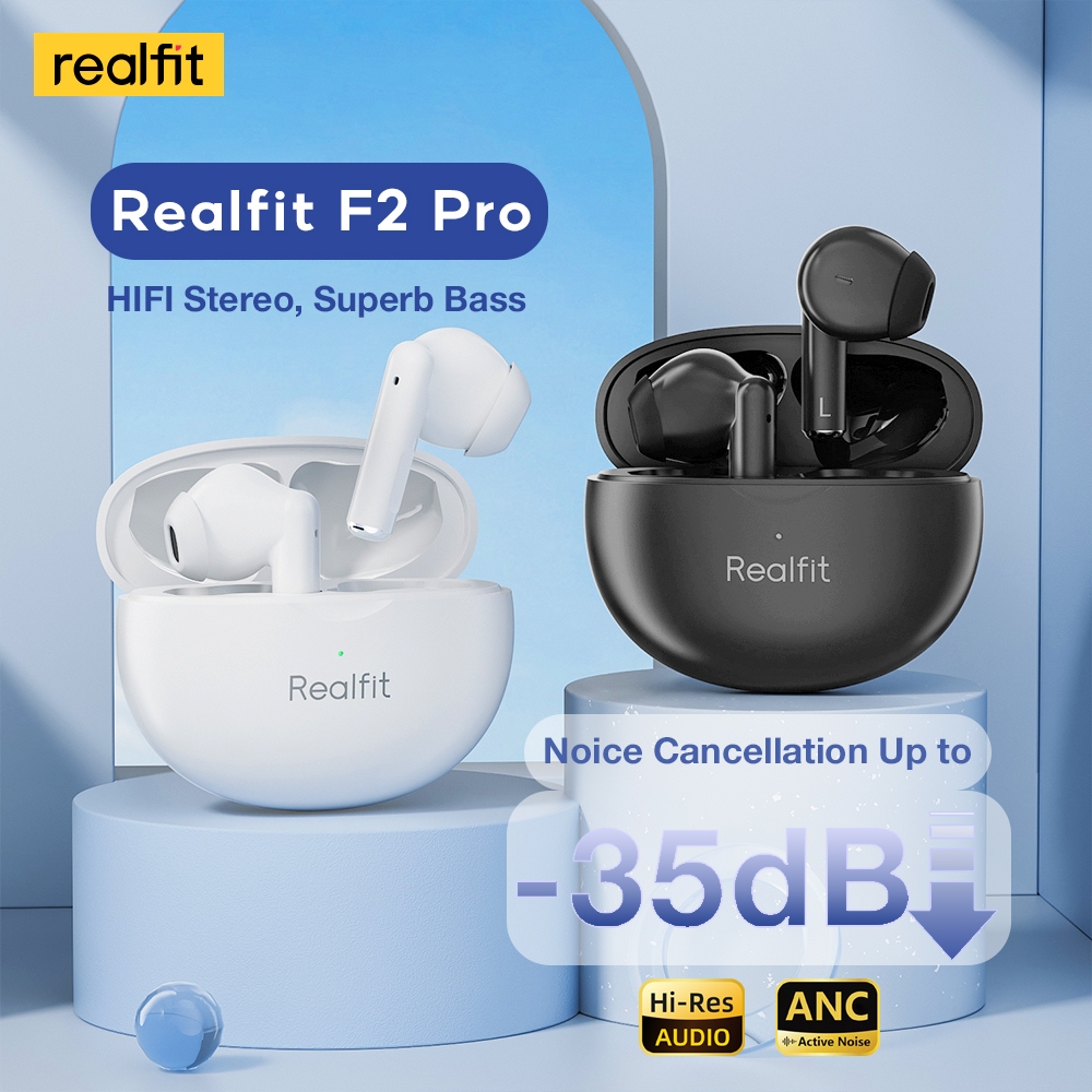 Realfit F2 Pro Bluetooth Earphone -35dB Active Noise Cancellation ...
