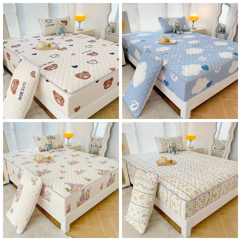 Floral Quilted Fittedsheet Cartoon Cute Fitted Bedsheet Queen King Size ...