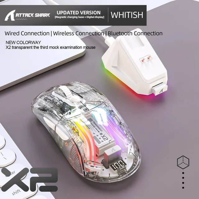 Attack Shark X2 Pro Magnetic Charging Bluetooth Mouse, Tri-Mode , RGB ...