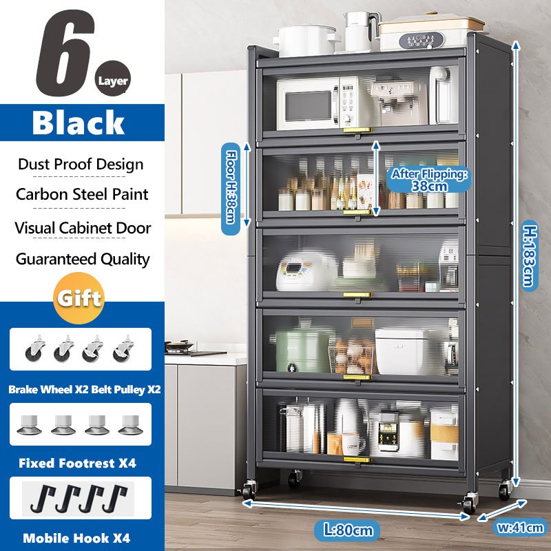 Kitchen Storage Cabinet Multi-layer Carbon Steel Organizer Rack Grey ...