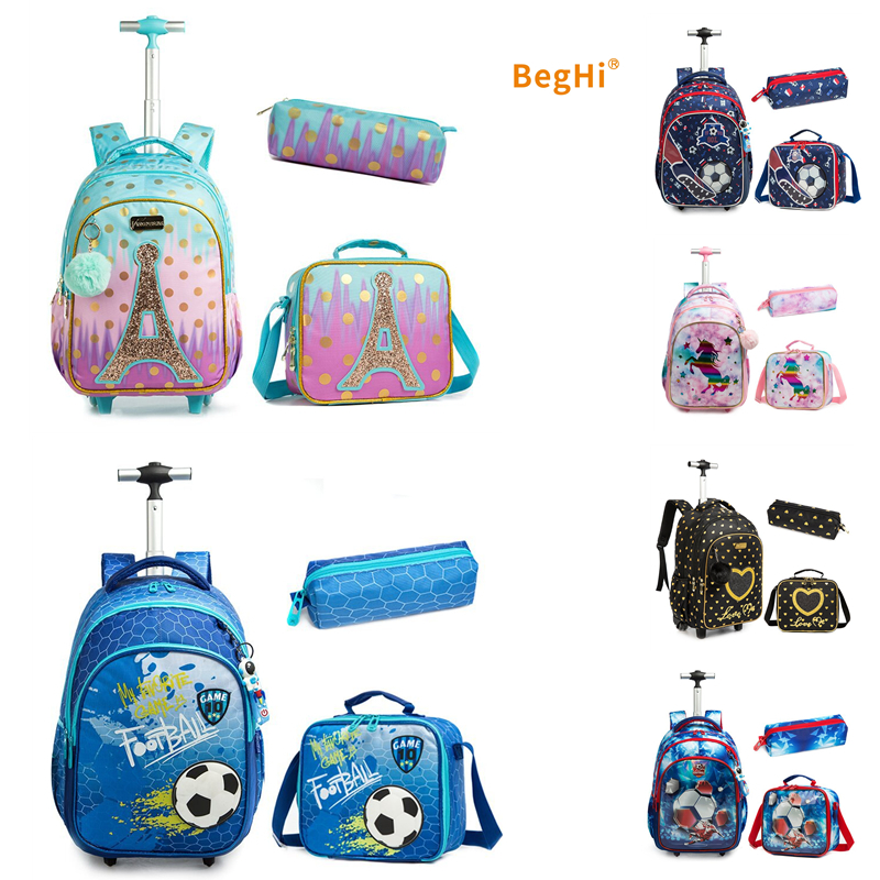 Trolley School Bag 3in1 Sets Primary School 4 Wheels Kids Roller Bag ...