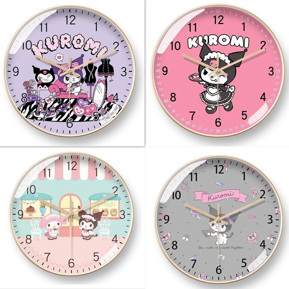 30CM Kawaii Anime Sanrio Kittys Kuromi Wall Clock Cartoon Child Bedroom ...