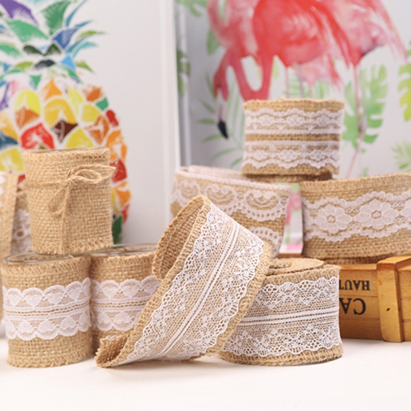 2M/Roll Vintage Jute Roll Burlap Ribbon Natural Jute Fabric Gift Wrap ...