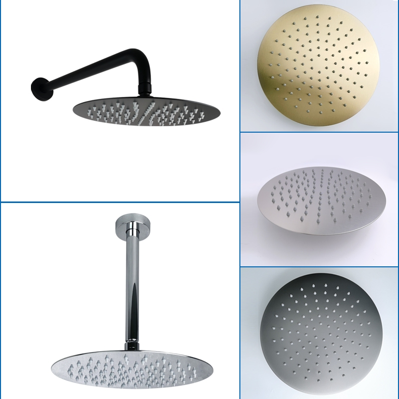 8/10 Inch Round Top Shower Black Stainless Steel Black Brushed Gold ...