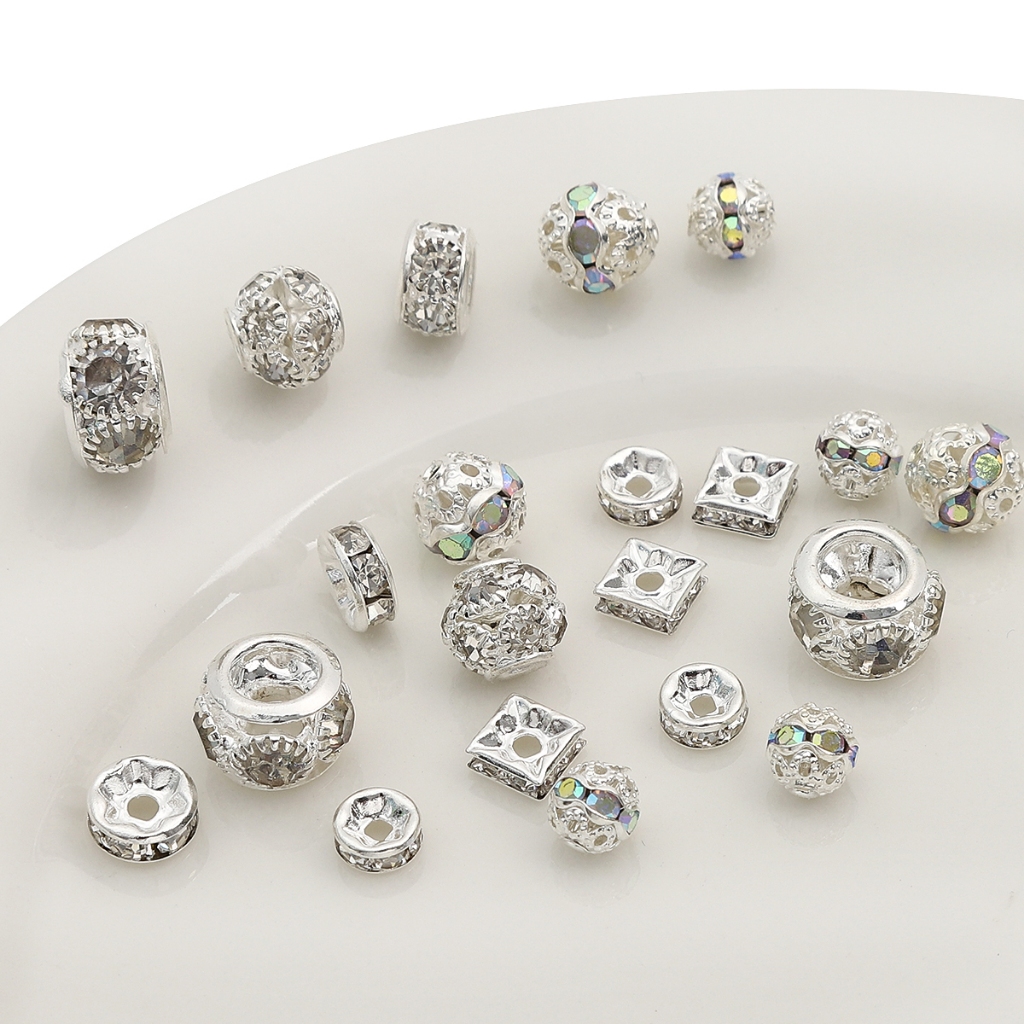 Rhinestone Spacer Round Square Spacer Beads White Rhinestone Beaded ...