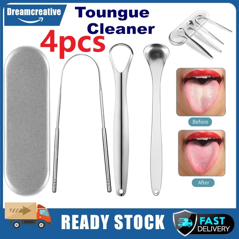 4-piece Stainless Steel Tongue Scraper Set Adult In Addition To Bad ...