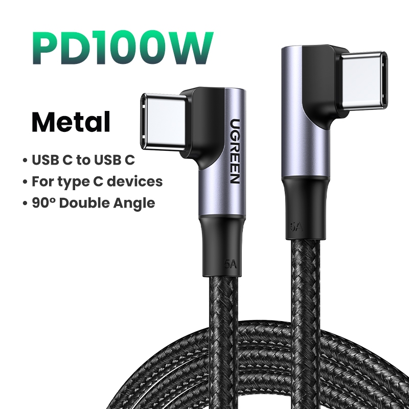UGREEN 100W 5A USB C to USB C Cable Right Angle PD Fast Charge Type C ...
