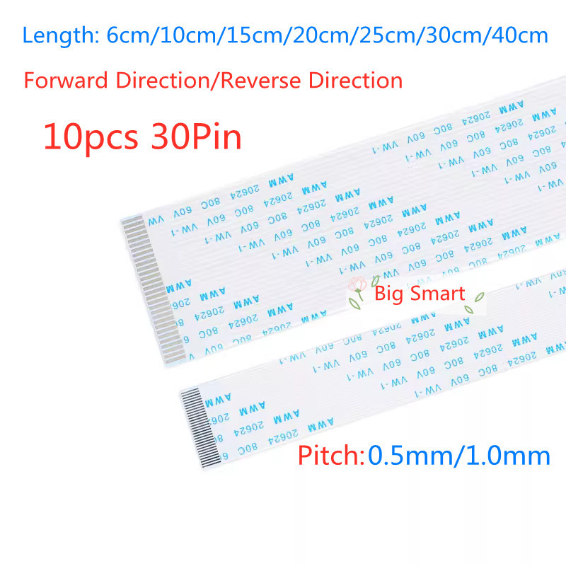10 pcs 30pin Pitch 0.5mm 1.0mm FFC FPC Ribbon Flexible Flat Cable LCD ...