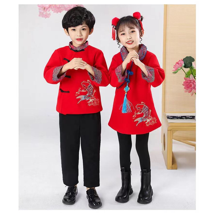 Traditional Chinese New Year Costumes Winter Clothes for Kids Spring Festival Tang Suit Girl Boy ...