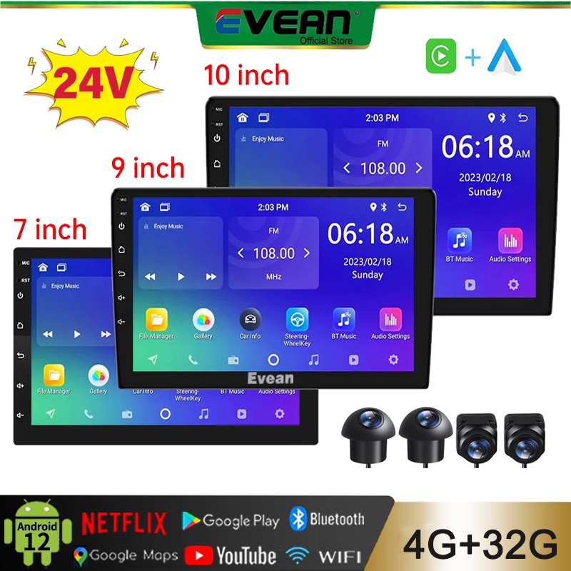 Evean 24V/12V Vehicle Android Player【8core + 360° View +CarPlay】Car ...