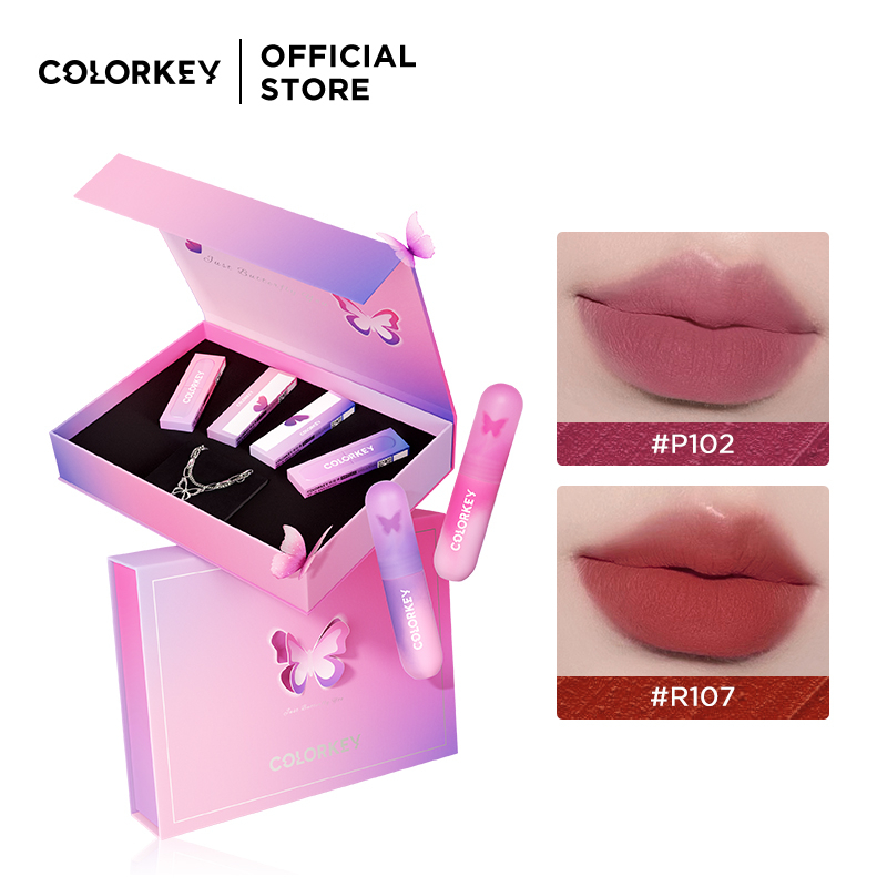 Colorkey Butterfly Series Lip Mud Set Matte Texture Lip Gloss Non ...