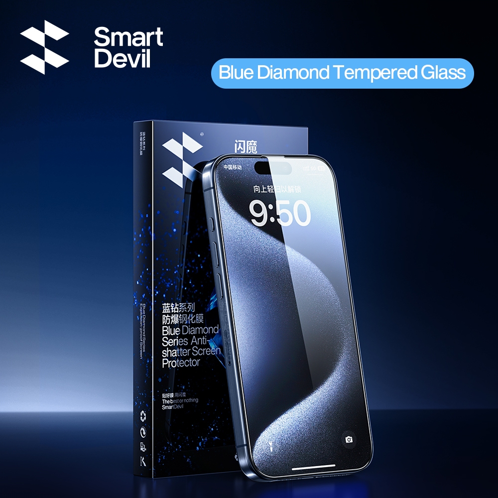 SmartDevil Blue Diamond Tempered Glass For iPhone 16/16Pro/16Plus/16ProMax/15 Pro Full Screen ...
