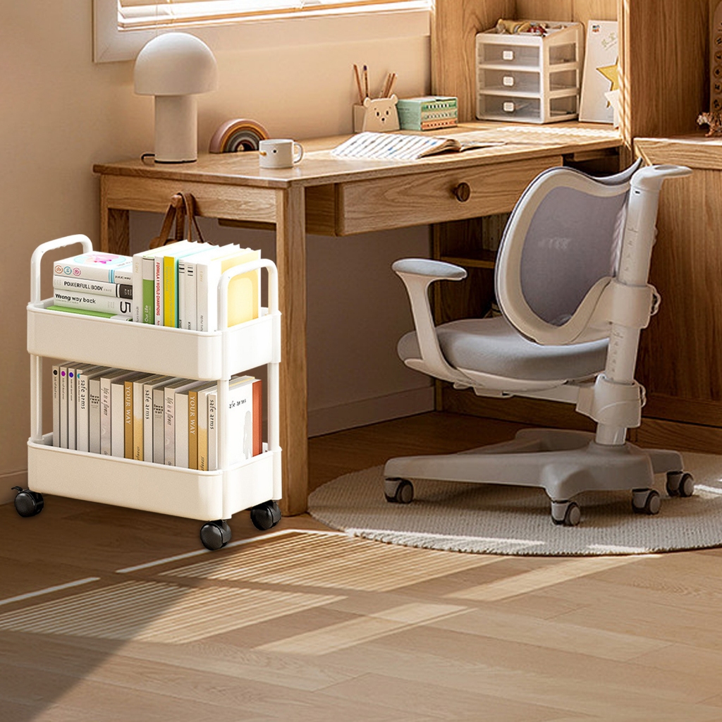 Movable Bookshelf Cart | Bookcase with Wheels 2 Tiers | Multi ...