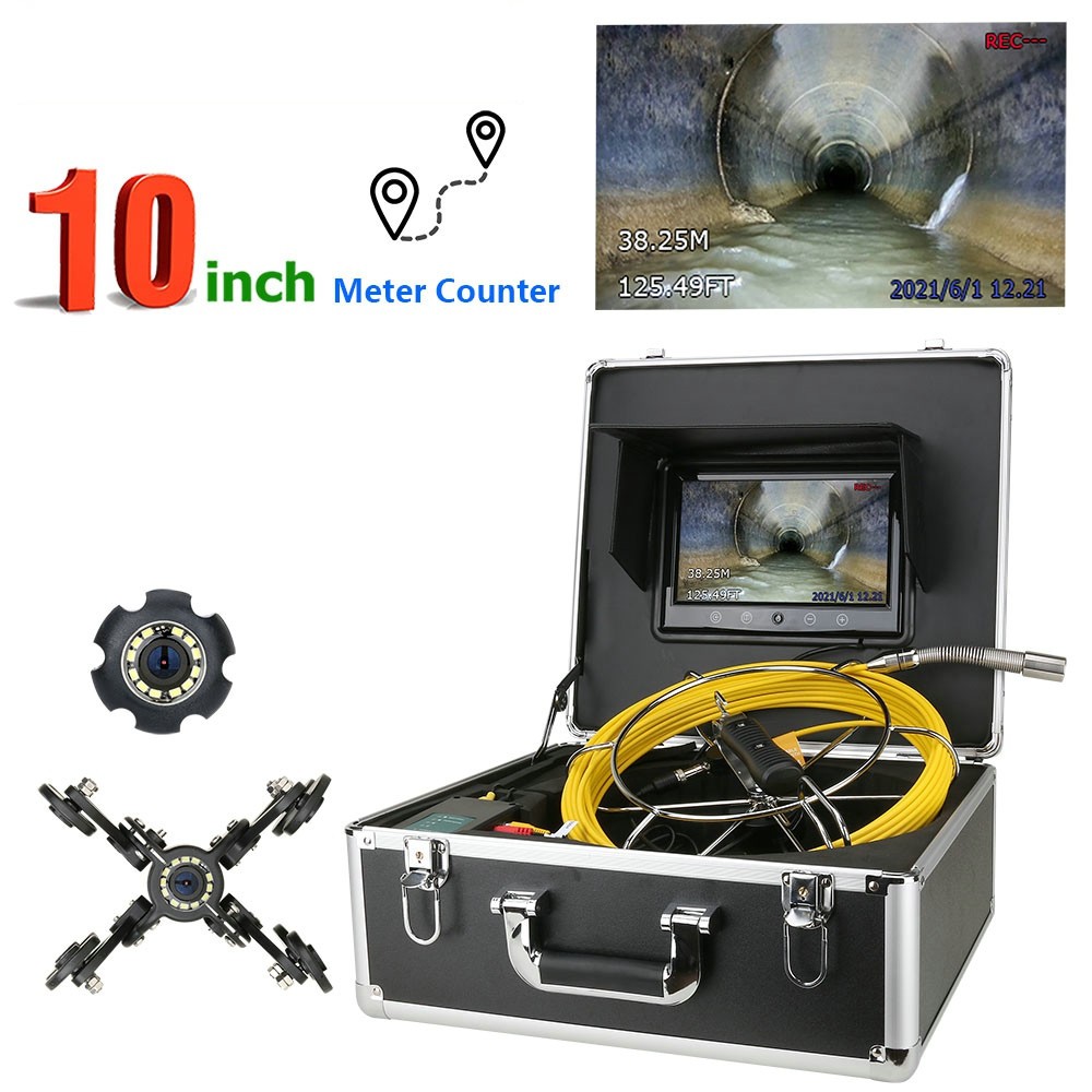 Drain Pipe Sewer Pipe Inspection Camera 10" Monitor Meter Counter IP68 ...