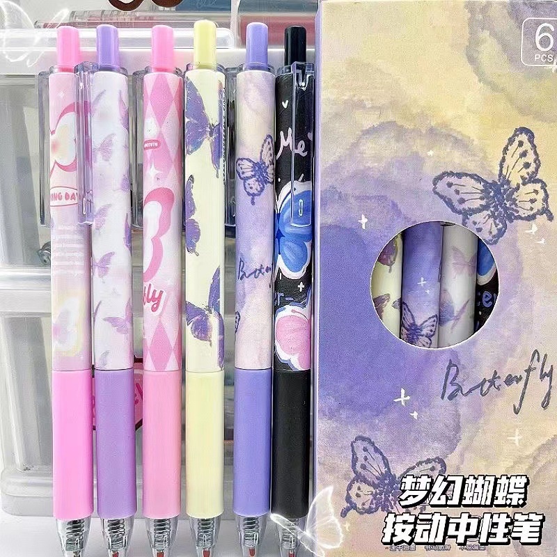 6Pens/Set Purple Butterfly Pattern Press Gel Pen 0.5mm | Shopee Malaysia