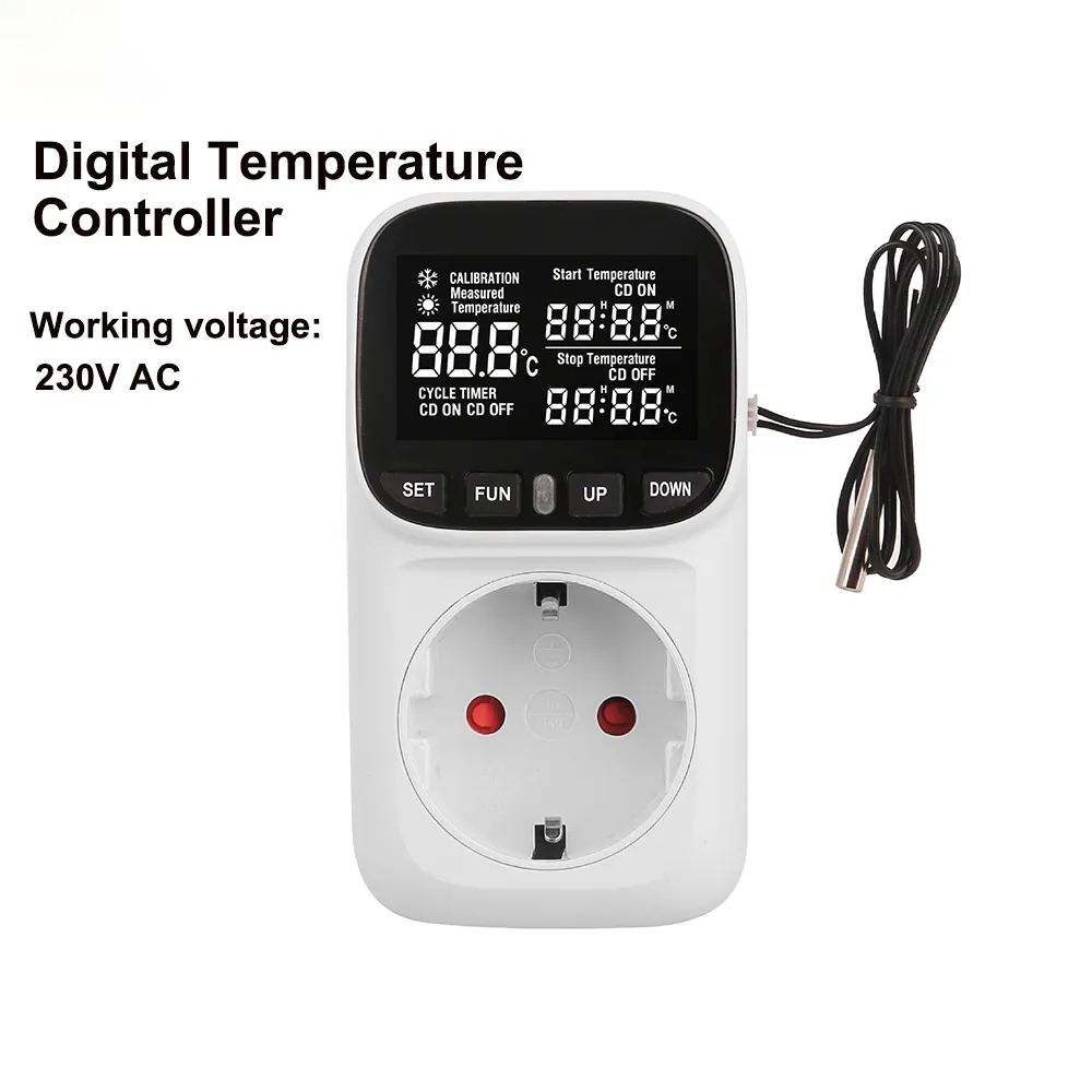 Digital Temperature Controller Socket Outlet Eu Plug Thermostat With Timer Sensor Probe Heating