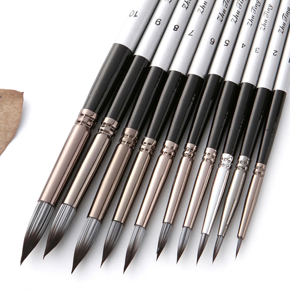 10 unit/set sharp watercolor brush round nylon wooden cape acrylic ...
