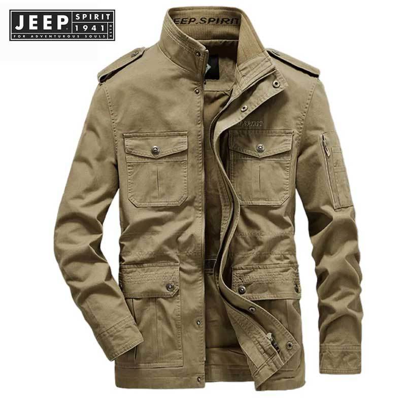 JEEP SPIRIT 1941 ESTD Loose Stand-Up Collar Embroidered Men Jacket ...