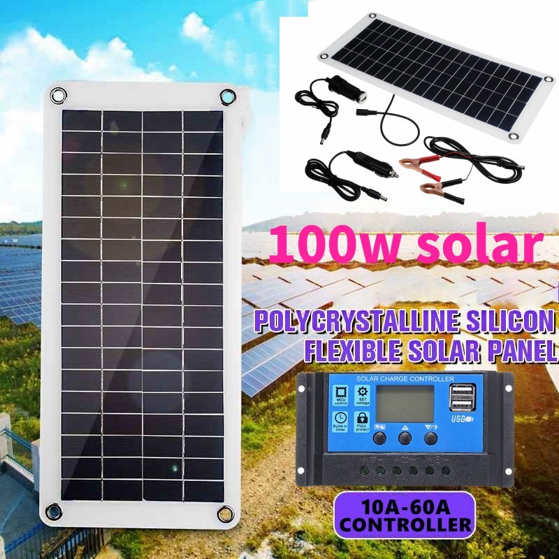100W Portable Solar Panel Polycrystalline Flexible Solar Panel Powered kit Battery Charger With ...