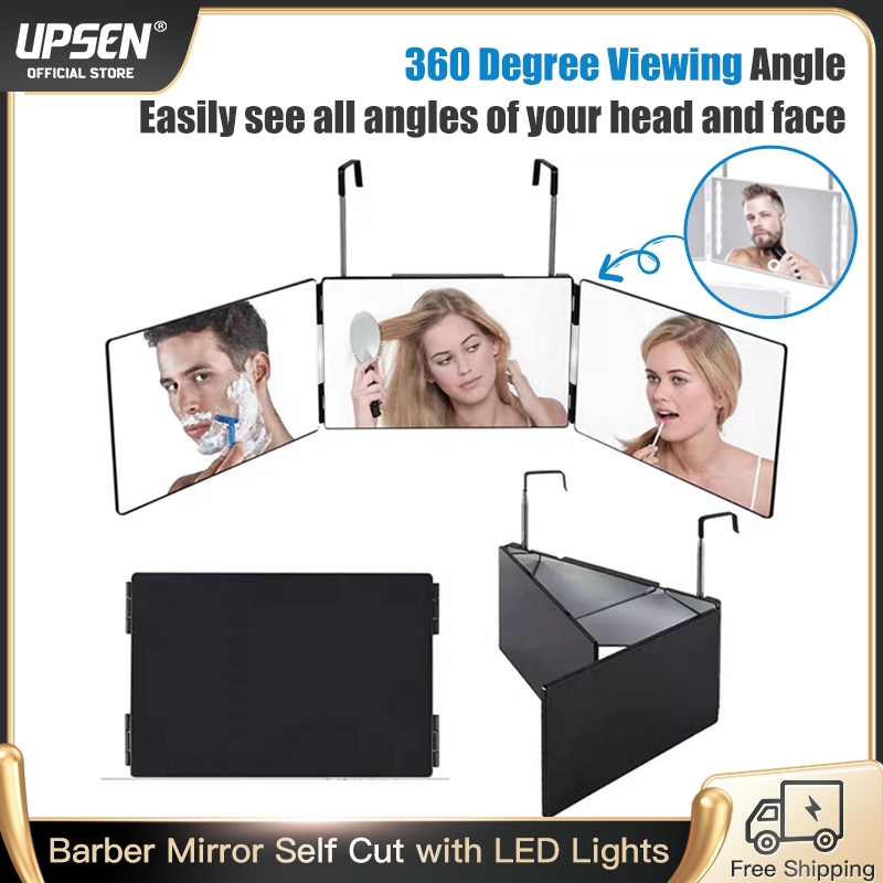 Barber Mirror Self Cut with LED Lights, Vanity Mirror,Wall-mounted 3 ...