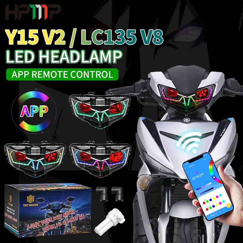 Y15ZR V2 LC135 V8 LED LAMPU DEPAN RGB APP REMOTE CONTROL HEADLAMP TST NARUTO LC V8 FI Y15 ...