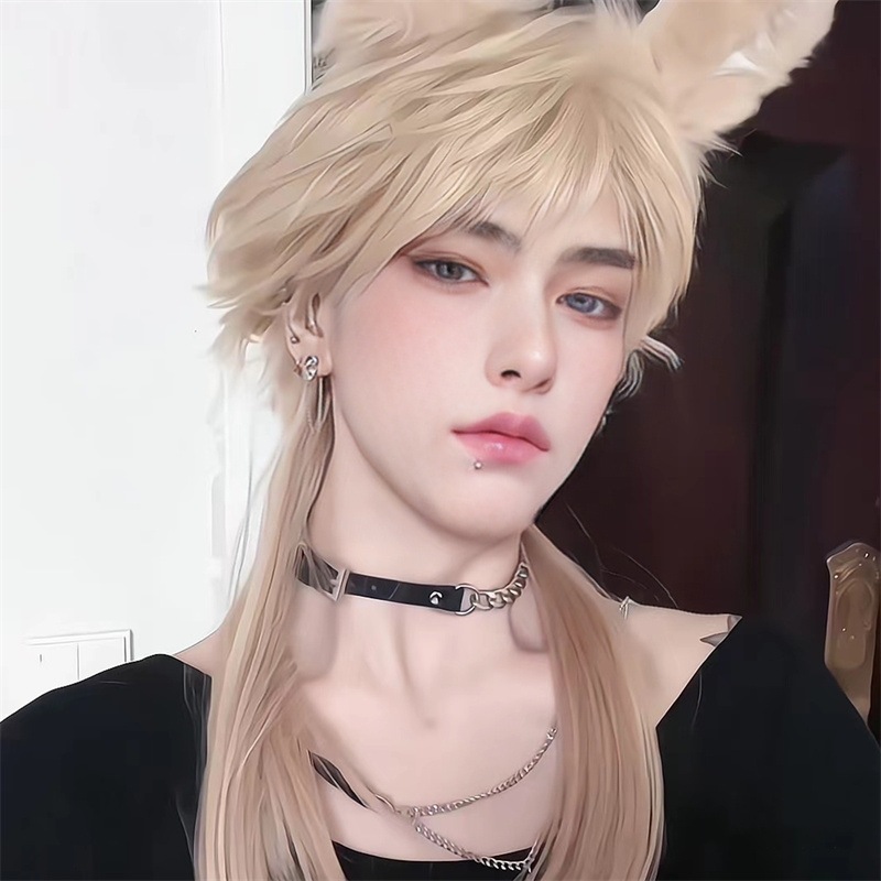 Man Wig Japanese Samurai Head Handsome Unisex Mullet Head Fluffy Wolf ...