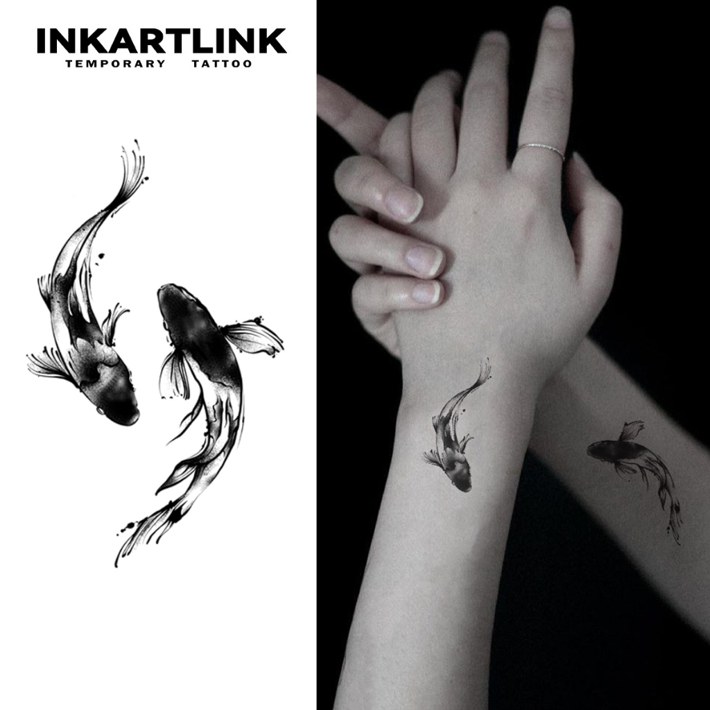 Yin Yang fish temporary tattoo stickers, waterproof long-lasting magic ...