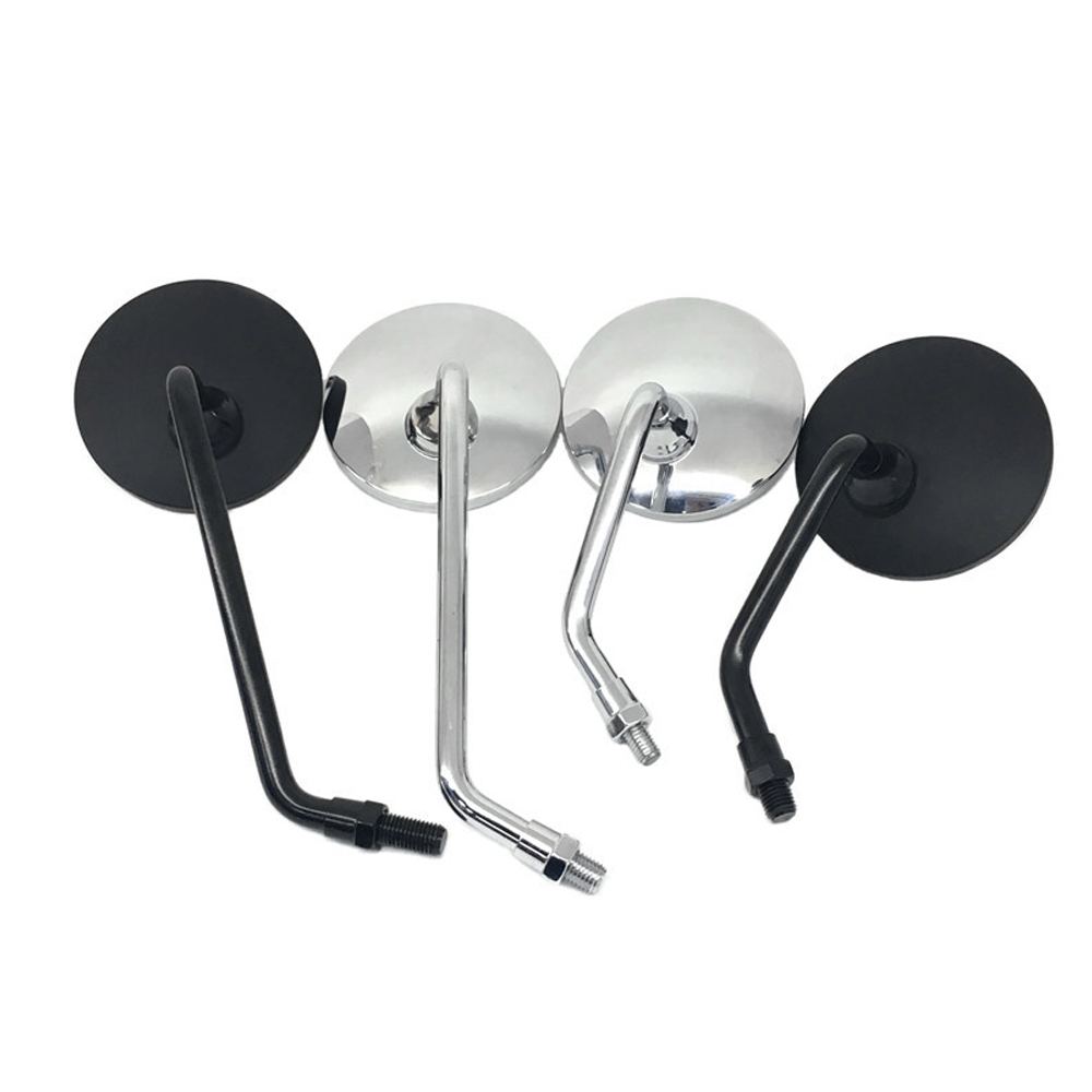 8 10mm Universal Motorcycle Rearview Mirrors Black Chrome Round Scooter ...