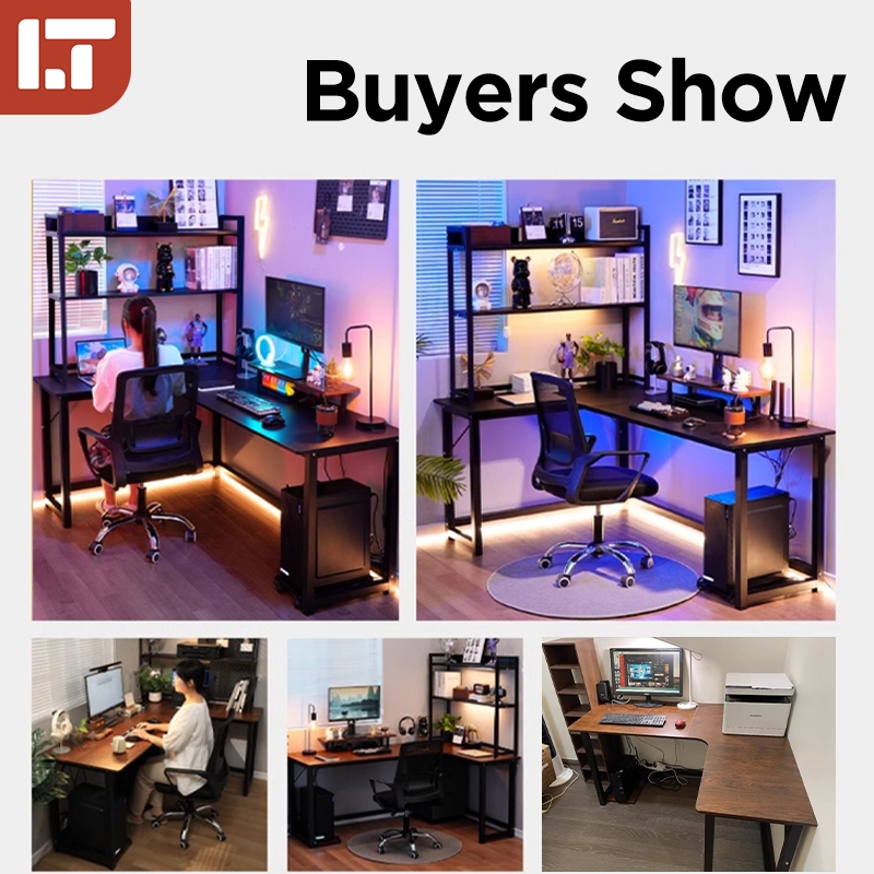 Office Table 180CM L Shape Table Carbon Fiber Computer Table with CPU ...