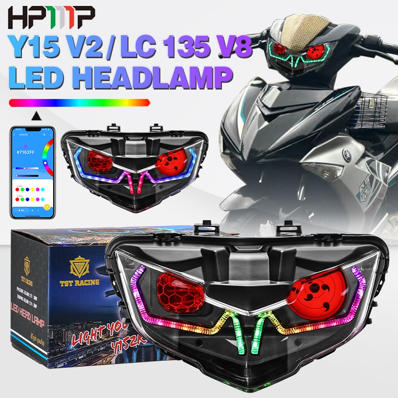 Y15ZR V2 LC135 V8 LED LAMPU DEPAN RGB APP REMOTE CONTROL HEADLAMP TST NARUTO LC V8 FI Y15 V2 ...