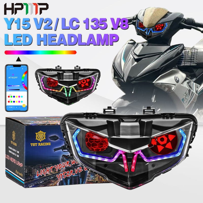Y15ZR V2 LC135 V8 LED LAMPU DEPAN RGB APP REMOTE CONTROL HEADLAMP TST NARUTO LC V8 FI Y15 V2 ...