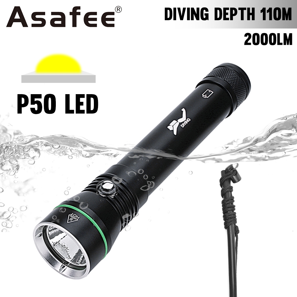 Asafee S4 Diving Flashlight Powerful P50 LED 2000LM Torch IPX8 ...