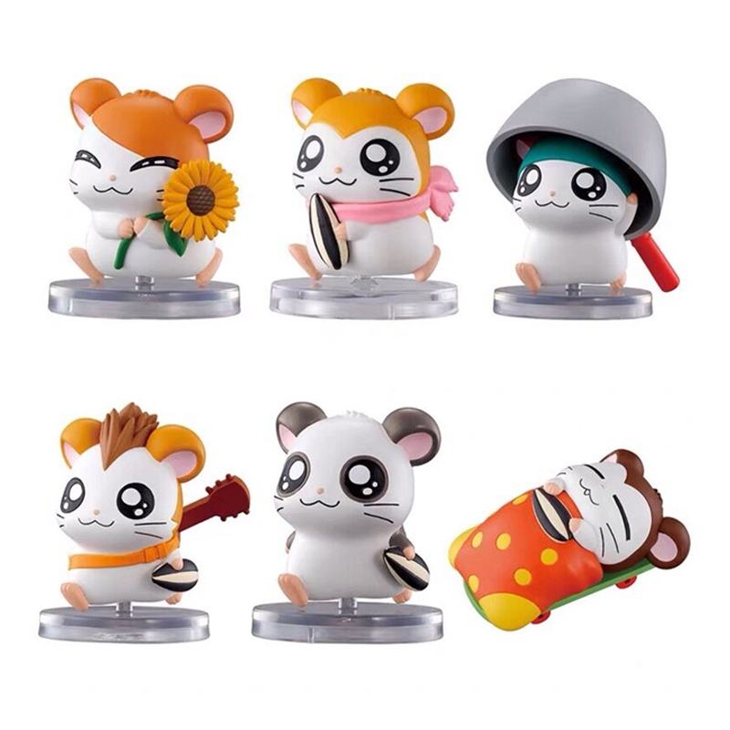 6Pcs/Set 4-5cm Anime Hamtaro Figure Bijou Panda Cute Syrian Hamster Q ...