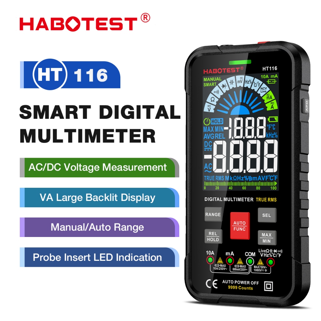 HABOTEST HT116 Smart Digital Multimeter 1000V AC/DC 10000 Counts True ...
