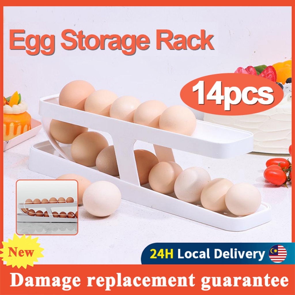 Rules Egg Tray 2 Tier Refrigerator Egg Storage Rack Automatic Rolling ...