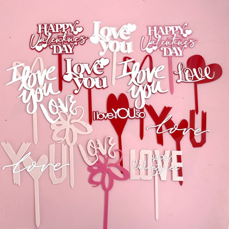Happy Valentine's Day Cake Topper, Double Layer Acrylic Cake Topper ...
