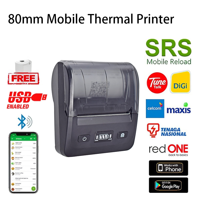 Ios+Android+Bluetooth Type C Interface Handheld 80mm Thermal Bill ...