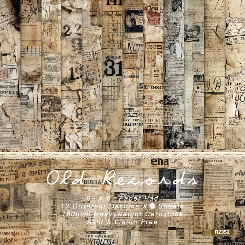 Paper Pack 6"x6" Old Records 12 sheet Art Background Paper Card Making ...