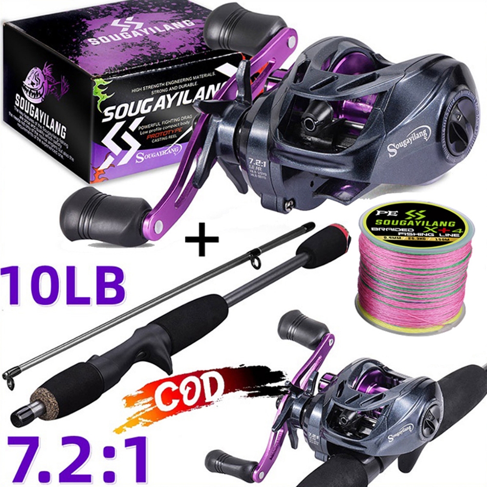 Sougayilang Set Bass Fishing Rod + Multicolor Reel + Pe Wire Braided ...