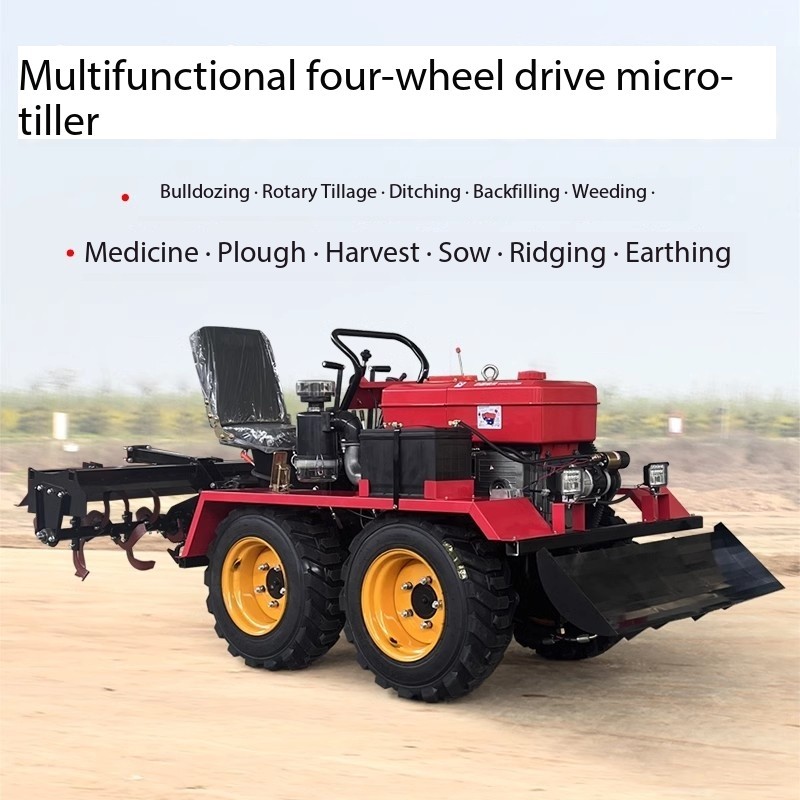 New four-drive micro-cultivator Small diesel plowing machine Soil ...