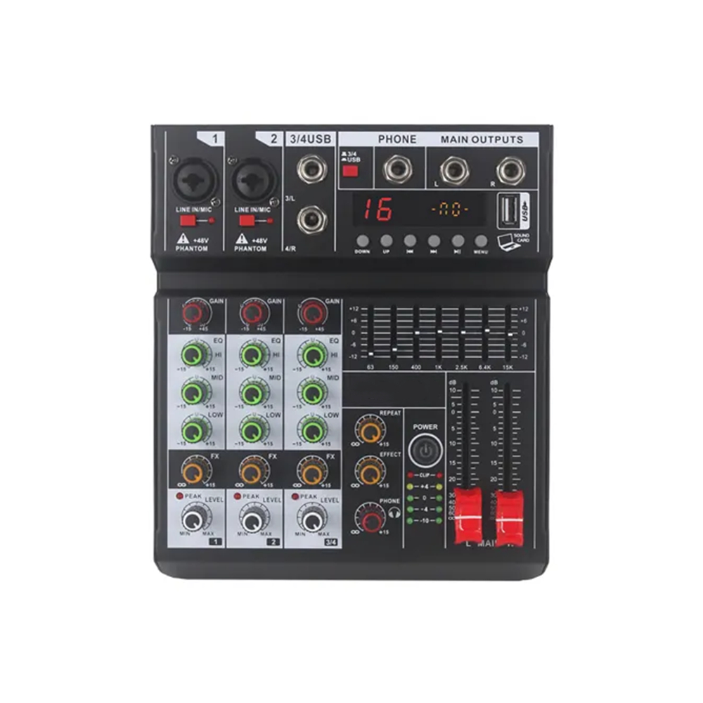 BOMGE RV4/6 Professional 4/6 Channel Audio Mixer with 16 DSP Effects,7 ...