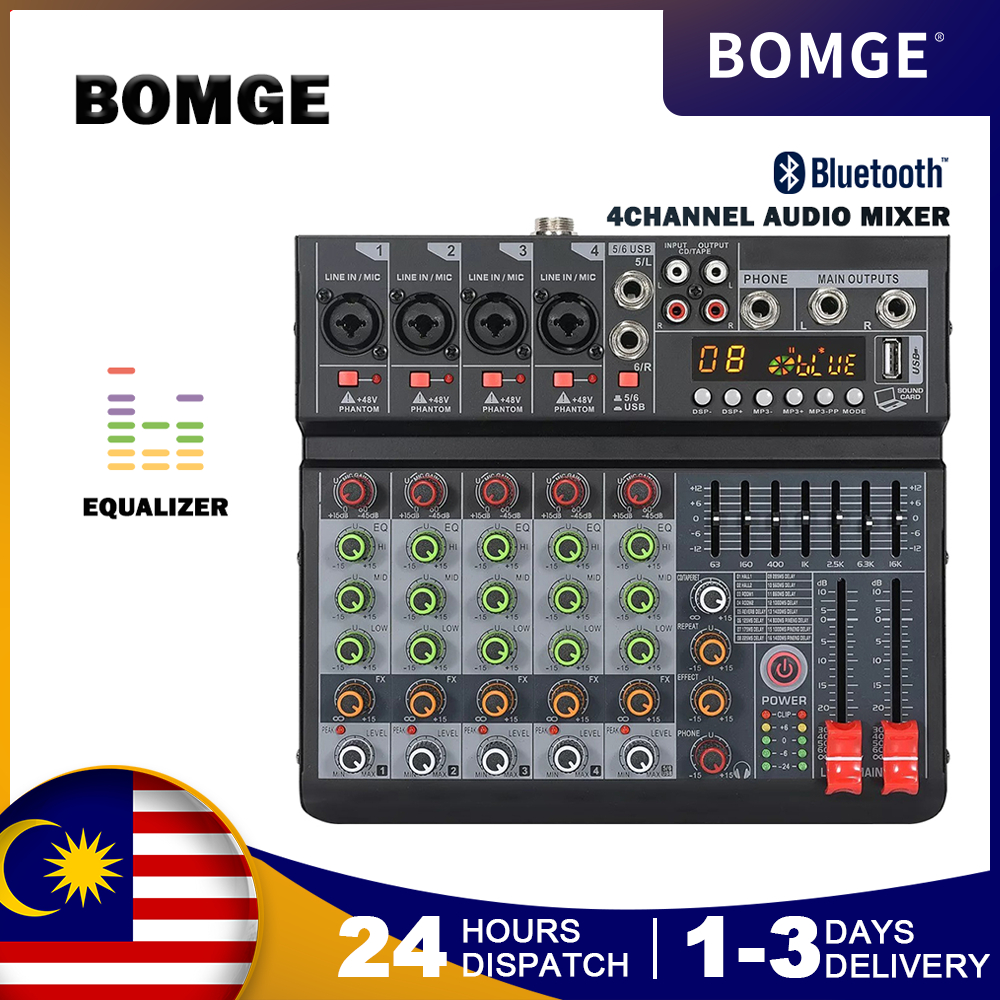 BOMGE RV4/6 Professional 4/6 Channel Audio Mixer with 16 DSP Effects,7-band EQ,Independent 48V ...