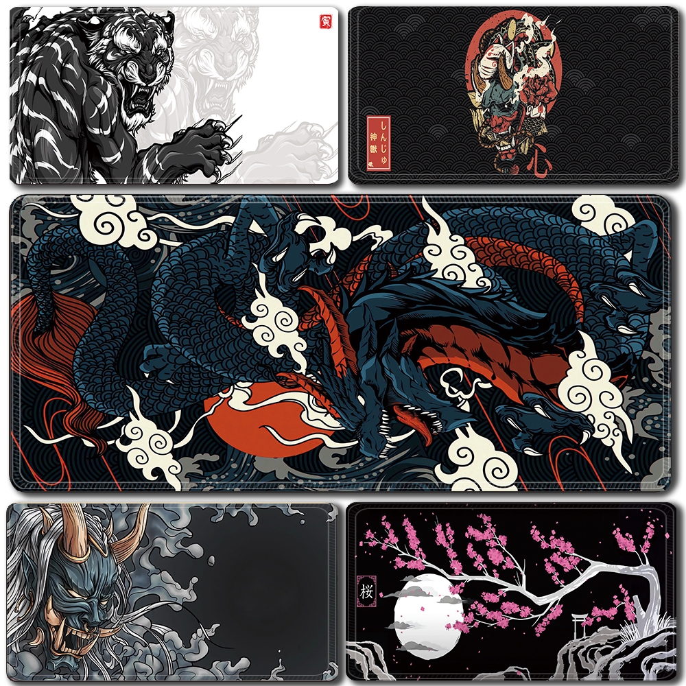 Oni Large Gaming Mouse Pad Japanese Black Dragon Table Mat Fish 40x90cm ...