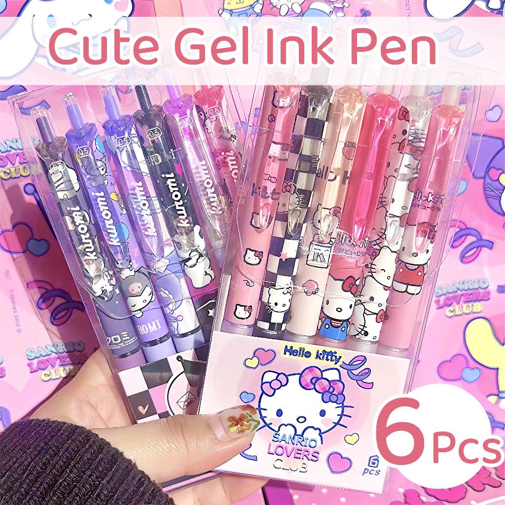 NIXXOS 6 Pcs Cartoon Gel Pen Kuromi Cute Ink Pens with Grip Hello Kitty ...