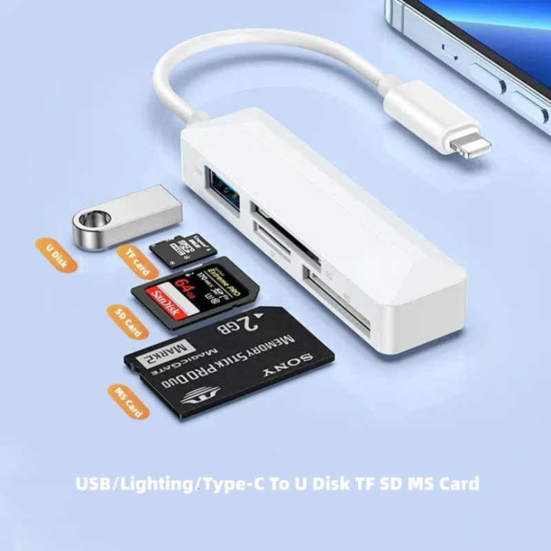 4 in 1 Card Reader i-O-S/USB/Type-C To MS SD TF Card U Disk Adapter for ...