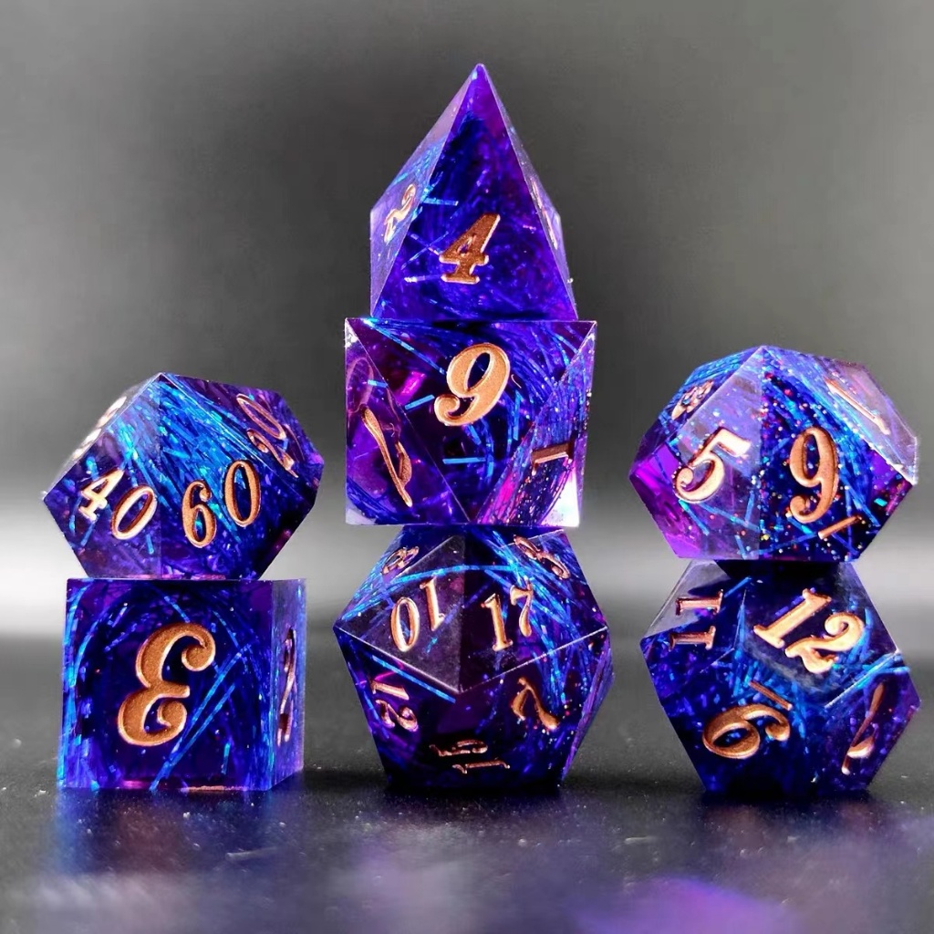 DND Dice Resin 7-Piece Set with Blue Ribbon Sharp Edge DND Dice Set ...